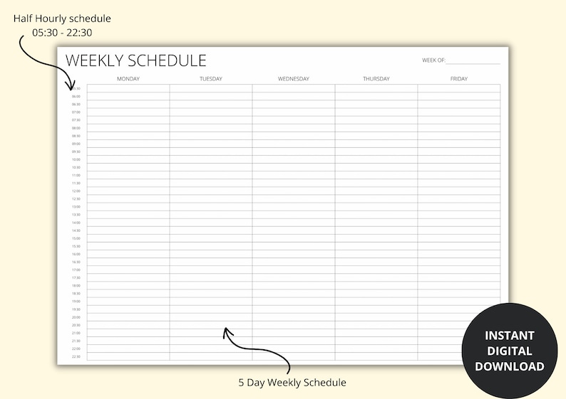 Time Block Planner, Printable Weekly Planner Template, 5 Day Planner ...
