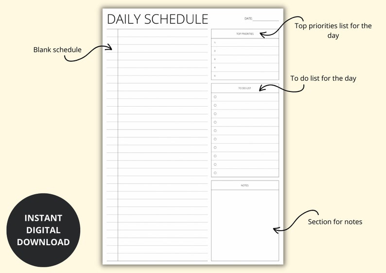 Daily Schedule Template Blank Planner Printable Timeblock - Etsy