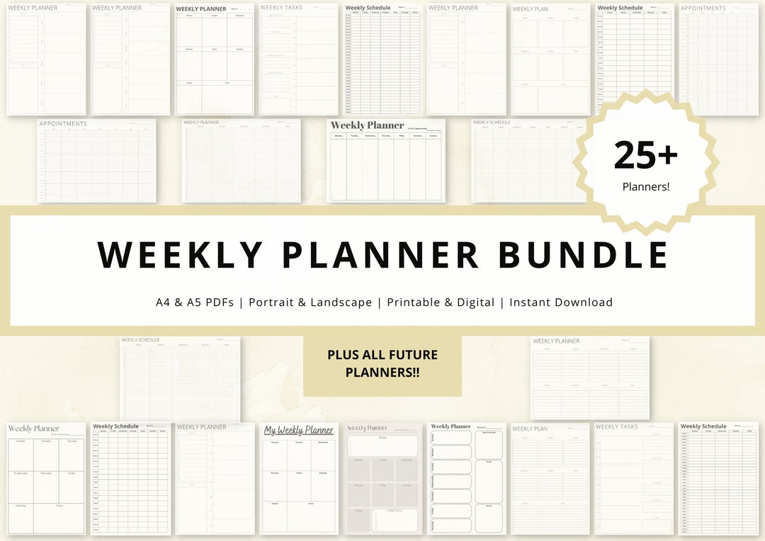 Weekly Planner Bundle Weekly Schedule Templates Week at a - Etsy