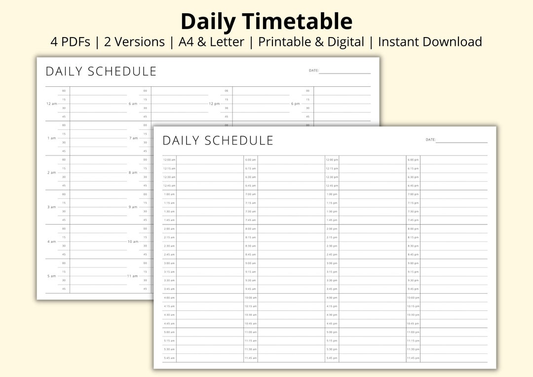 Daily Timetable Sheet 15 Minute Increments Appointment Book - Etsy