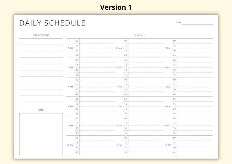 15 Minute Daily Schedule, Printable Timetable Sheet, Day Planner ...