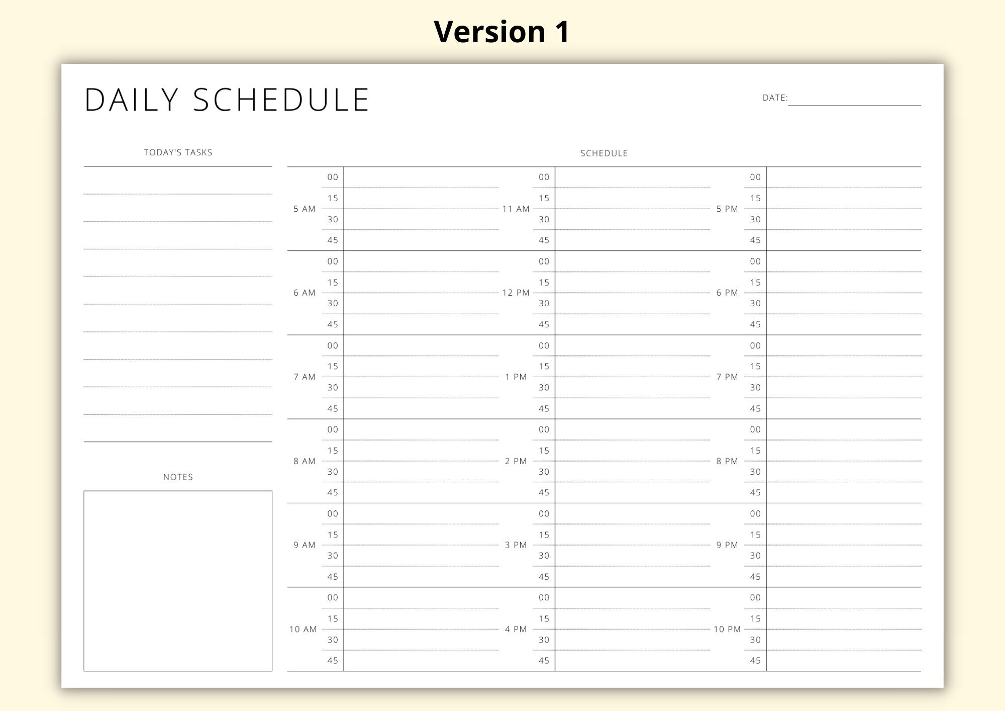15 Minute Daily Schedule, Printable Timetable Sheet, Day Planner ...