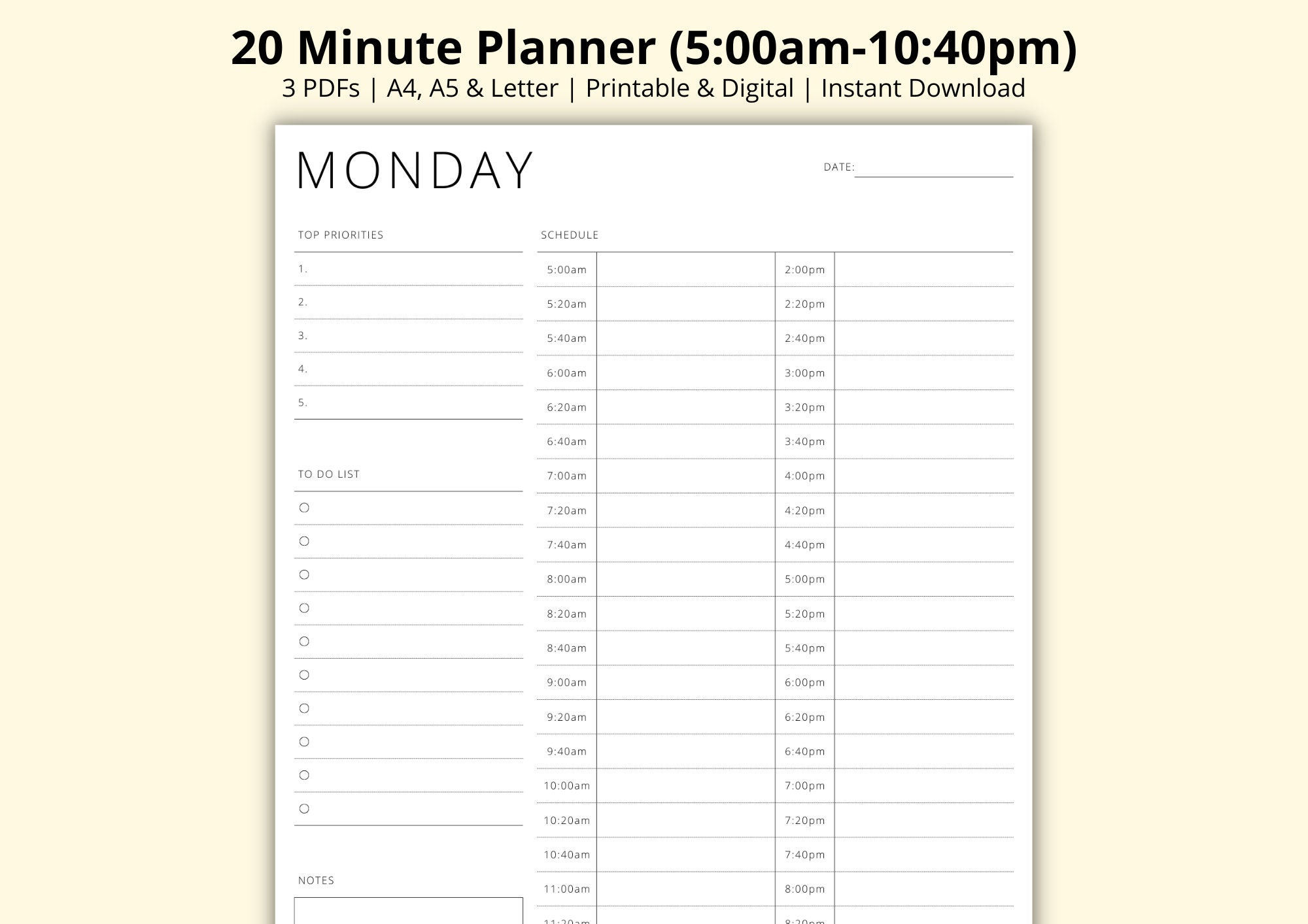 20 Minute Planner Time Block Planner Printable Appointment - Etsy