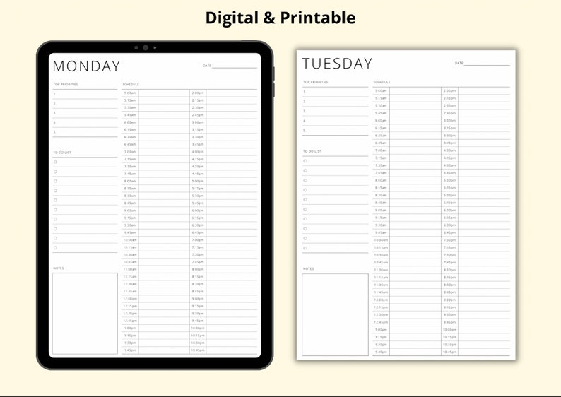 15 Minute Planner, Daily Time Block, Printable Appointment Sheet, 7 Day ...