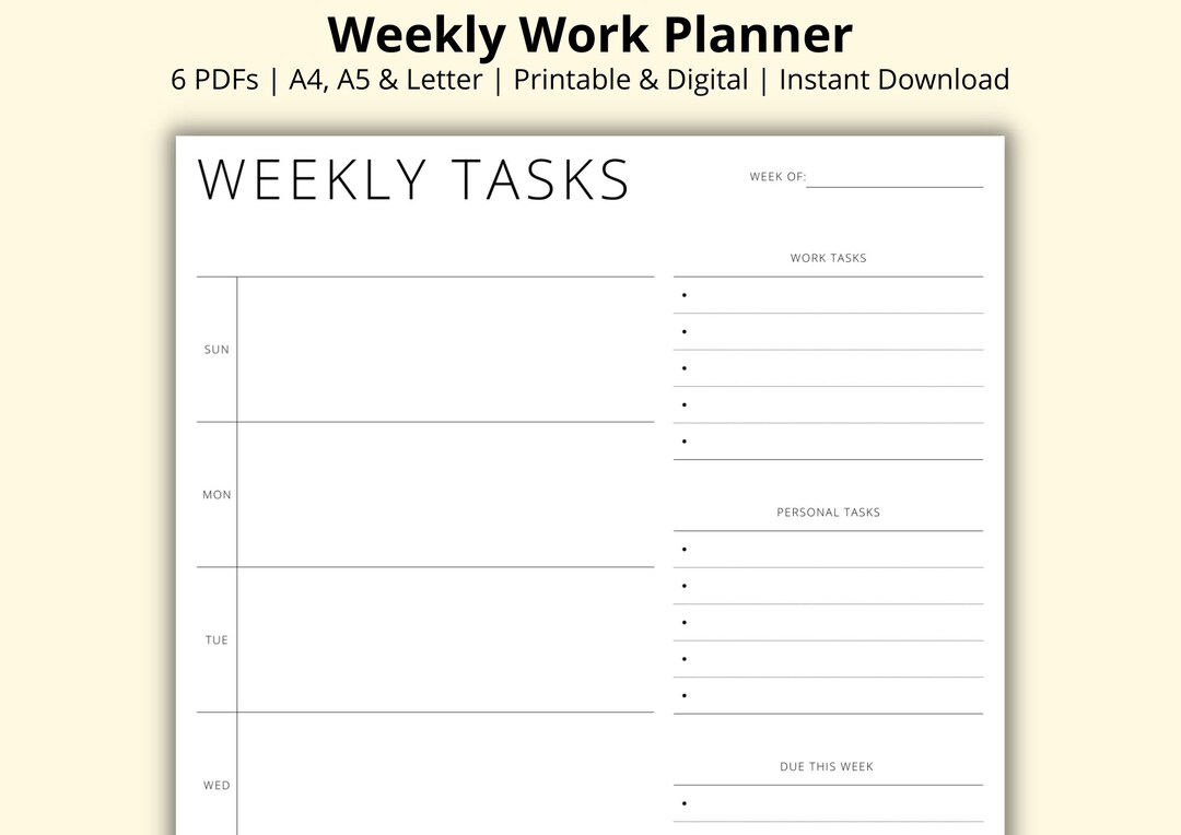 Weekly Work Planner, Office Planner Template, Weekly Agenda, Work From ...