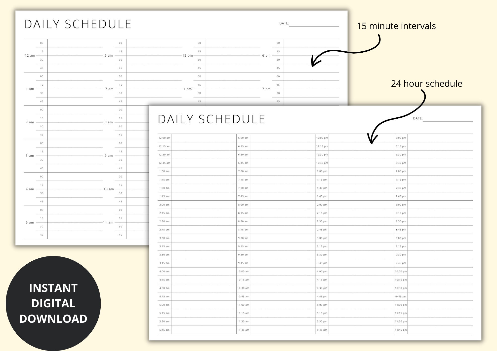 Daily Timetable Sheet, 15 Minute Increments, Appointment Book, Daily ...