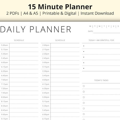 Daily 15-minute Schedule Printable Work Chart Planner - Etsy