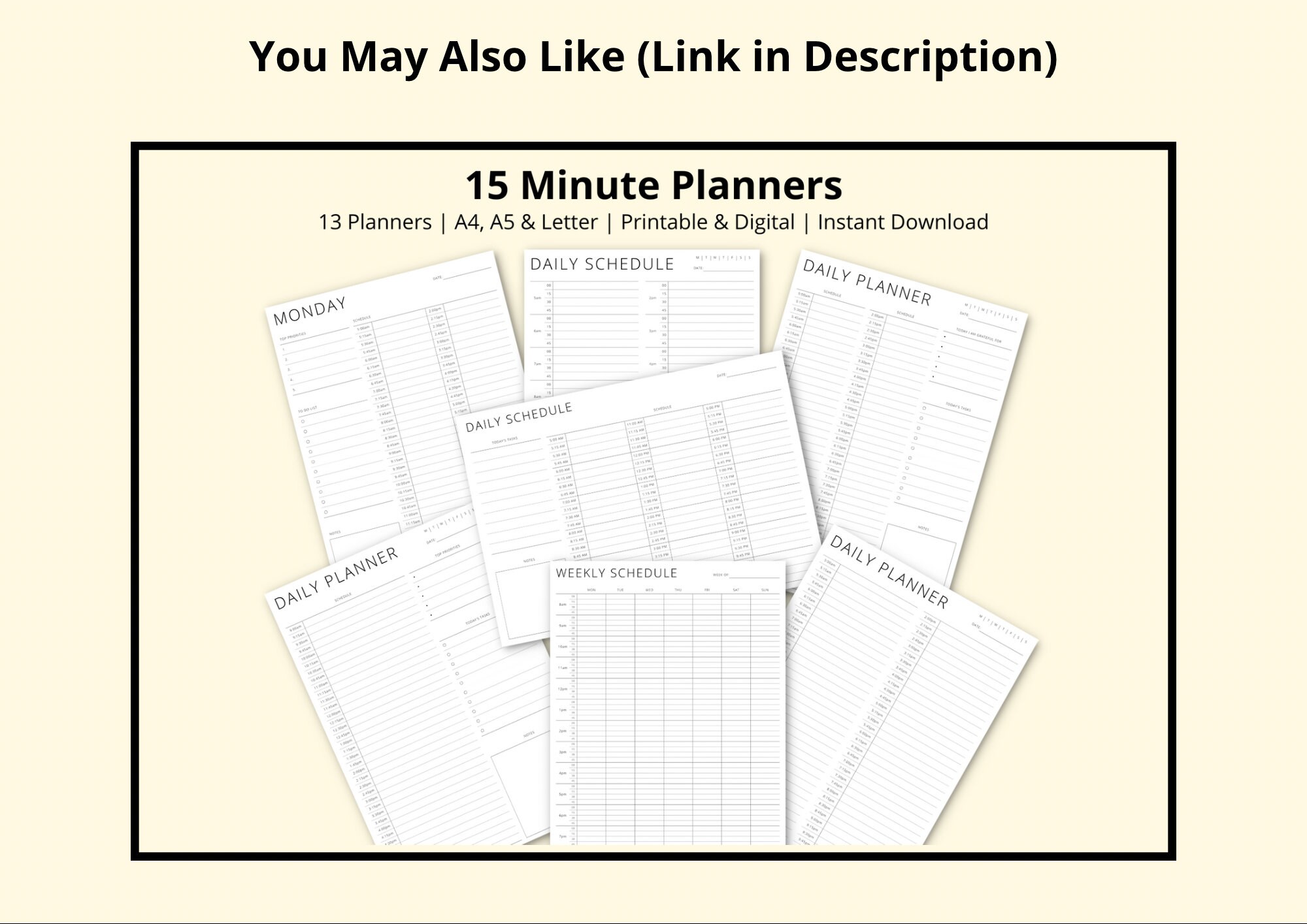 15 Minute Daily Planner Printable, Time Blocking Template, Day on 2 ...