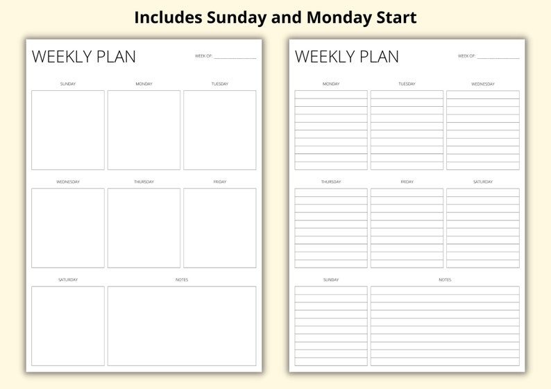Weekly Planner, Simple Weekly Schedule Template, Week at a Glance, 7 ...