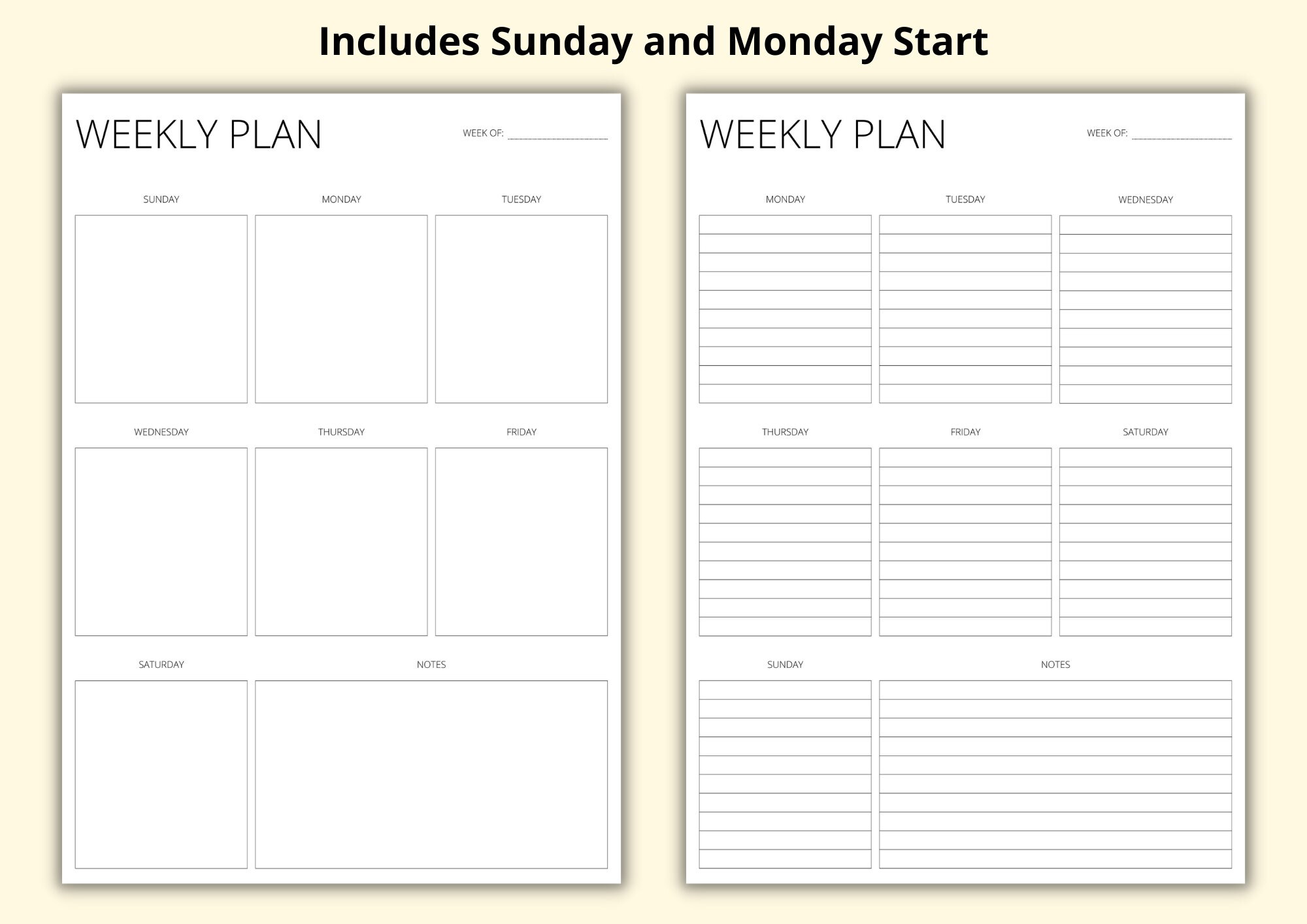 Weekly Planner, Simple Weekly Schedule Template, Week at a Glance, 7 ...