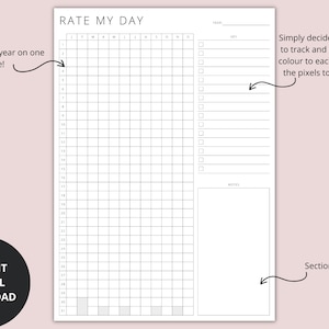 Rate My Day, Daily Rating, A Year in Pixels, Yearly Mood Tracker PDF ...