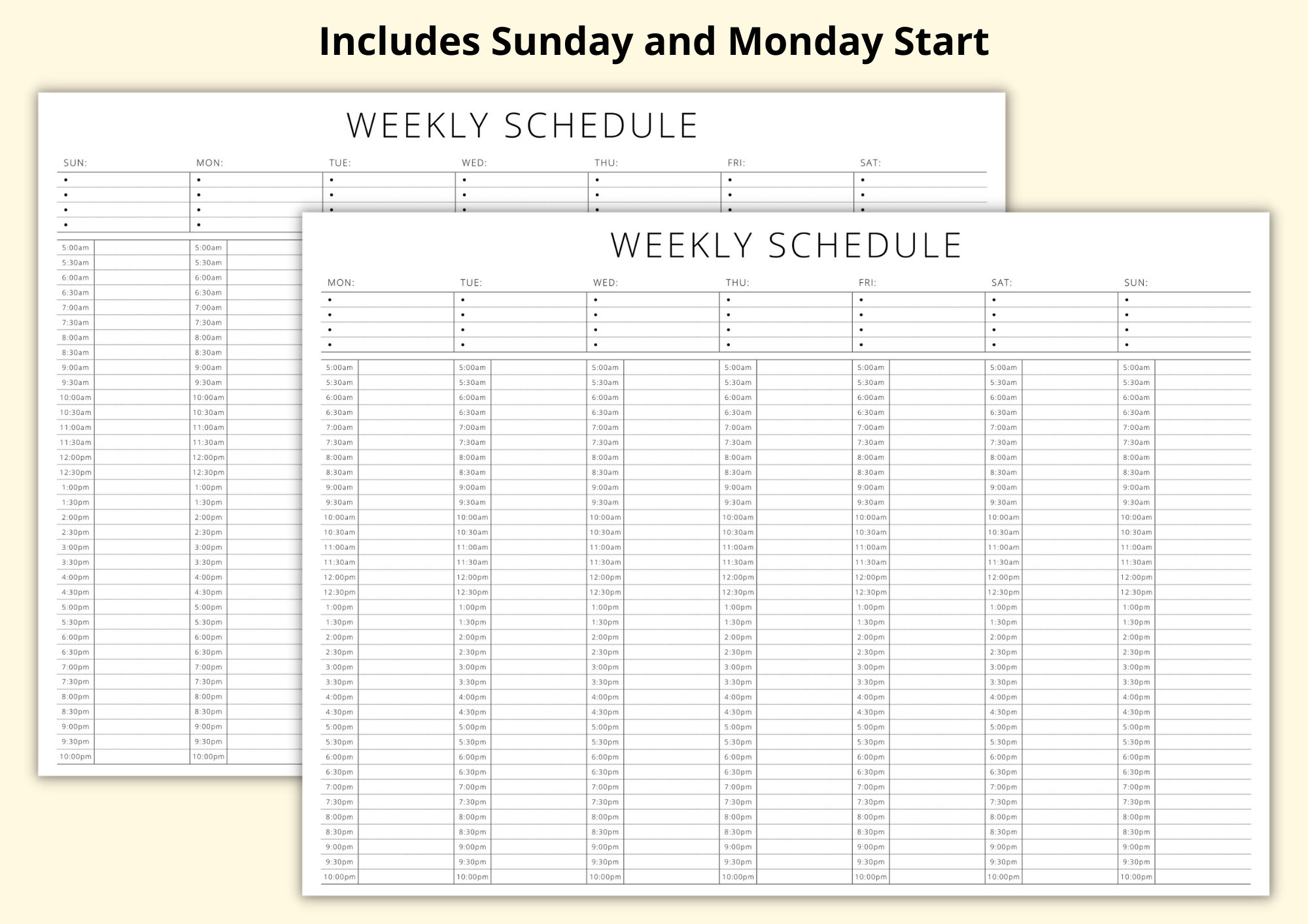 Weekly Planner, 7 Day Timetable Sheet, 30 Minute Time Blocking Schedule ...