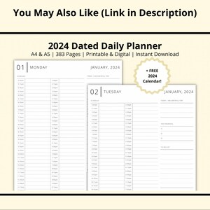 2024 Calendar, Monthly Calendar Printable, Month at a Glance, Monthly ...
