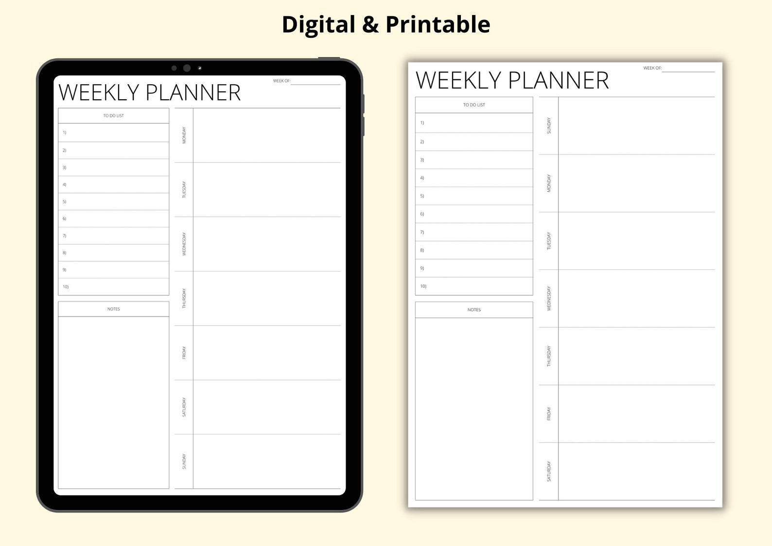 Weekly Schedule, Blank 7 Day Planner PDF, Weekly Overview, Week at a ...