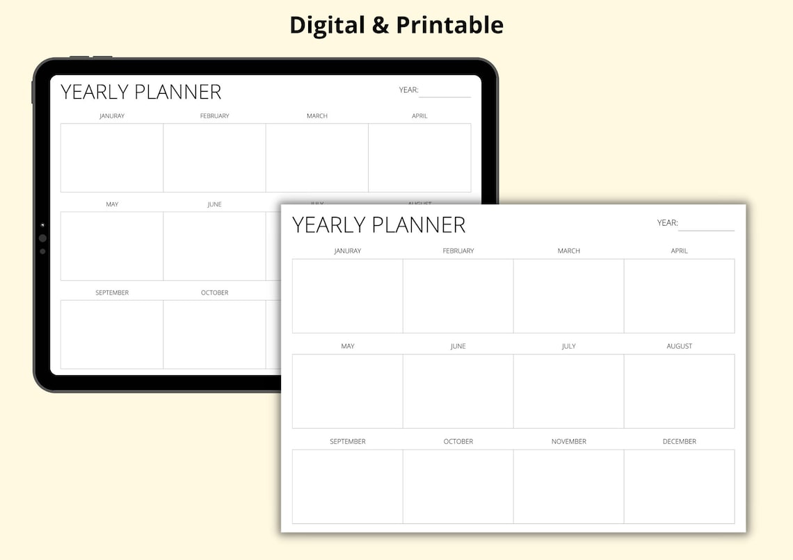 Year at a Glance, Yearly Overview, Yearly Planner, Blank Annual Planner ...