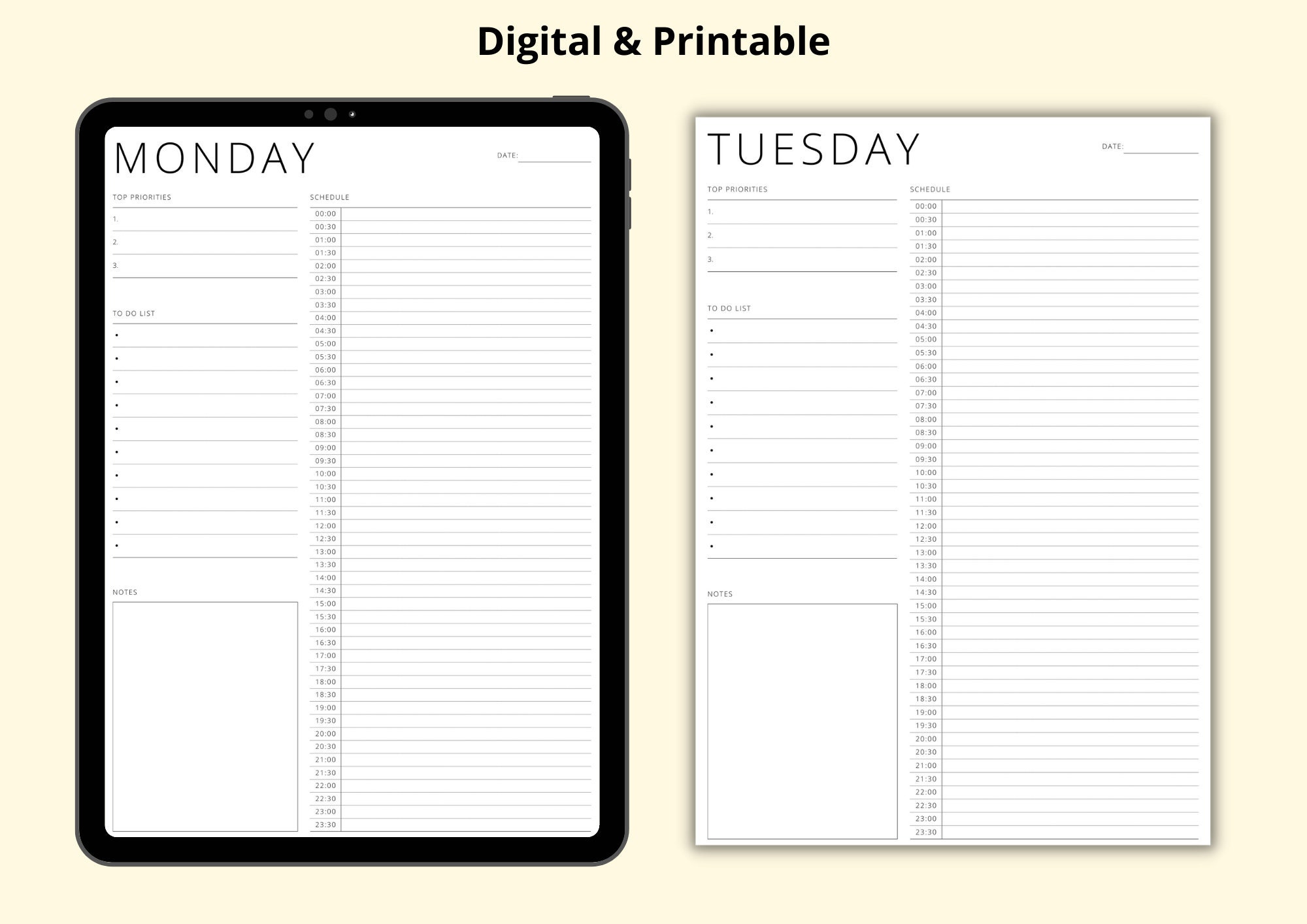 Time Block Planner Template, Daily Planner, 7 Day Planner, 24 Hour ...