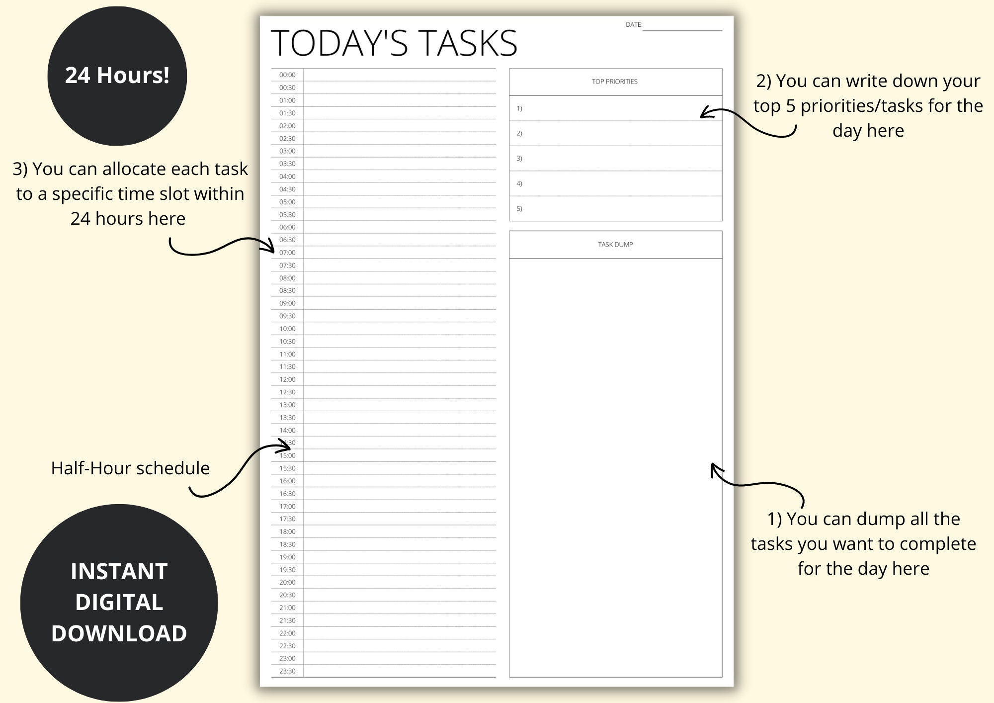 Timebox Planner, Time Block Template, Daily Planner, 24 Hour Planner ...