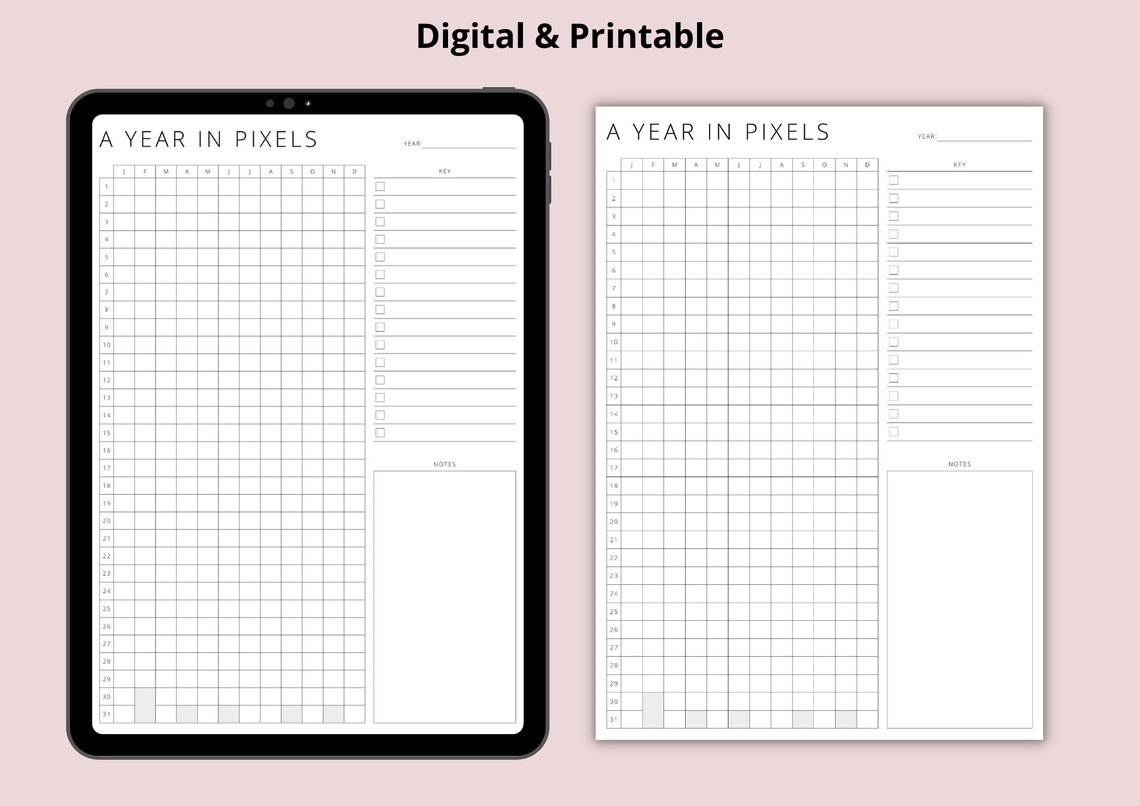 A Year in Pixels, Yearly Mood Tracker PDF, Habit Tracker Sheet, Yearly ...