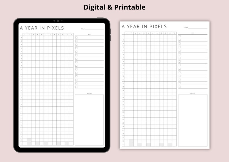 A Year in Pixels, Yearly Mood Tracker PDF, Habit Tracker Sheet, Yearly ...