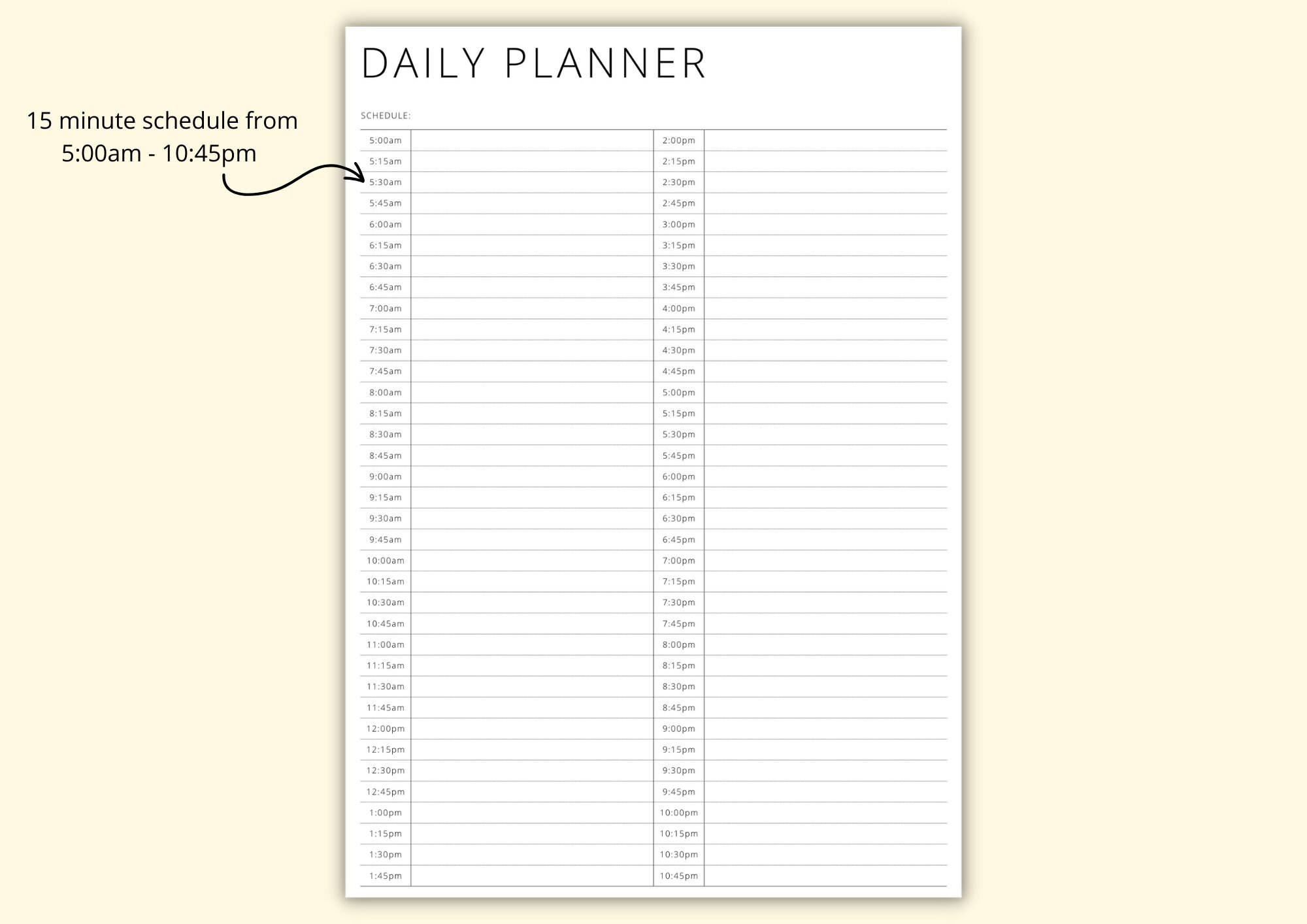 15 Minute Daily Planner Printable, Time Blocking Template, Day on 2 ...