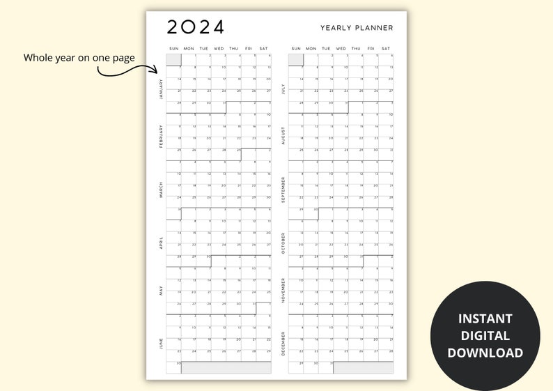 2024 Yearly Planner, Year at a Glance, Annual Planner, 12 Month ...