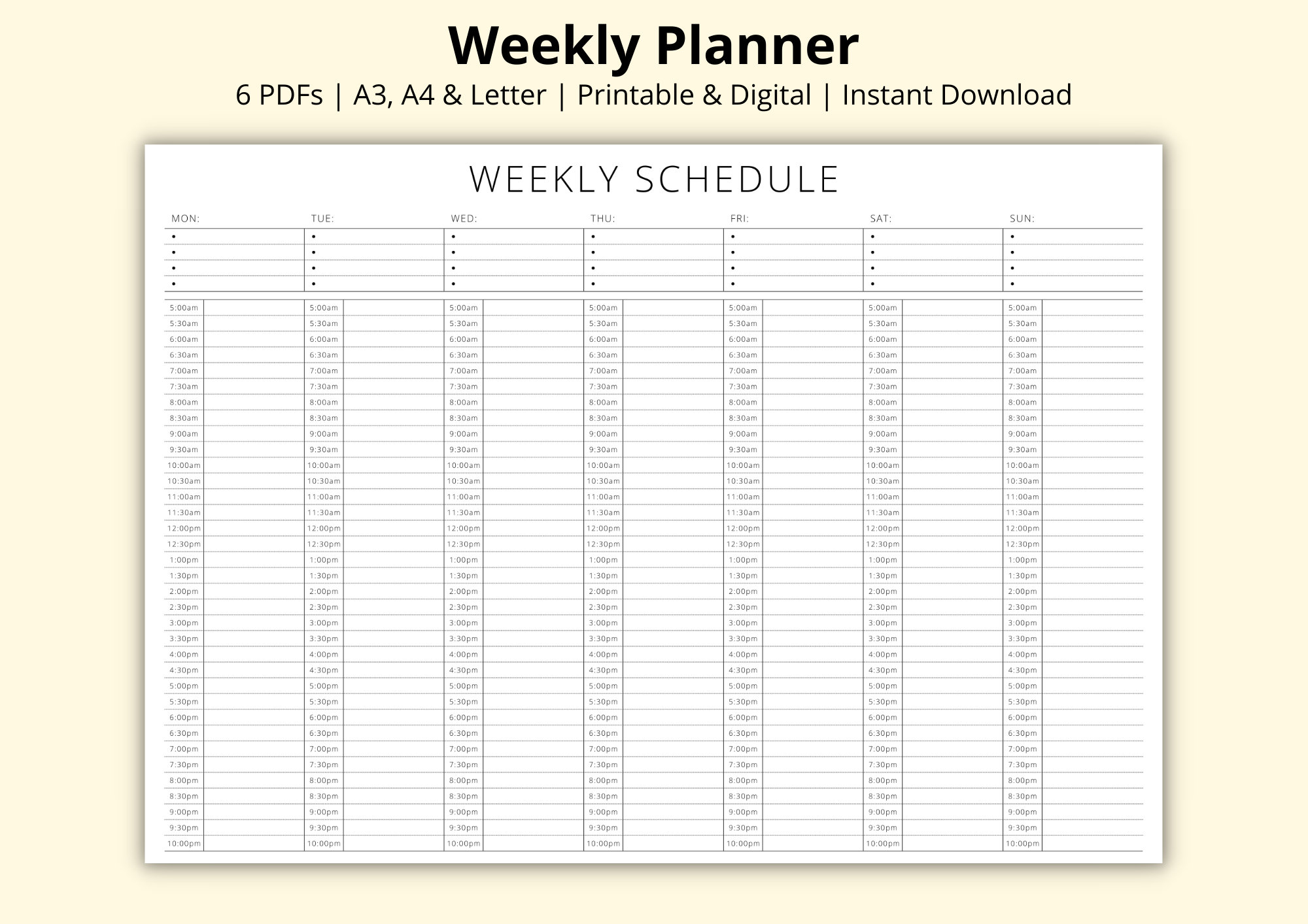Weekly Planner, 7 Day Timetable Sheet, 30 Minute Time Blocking Schedule ...