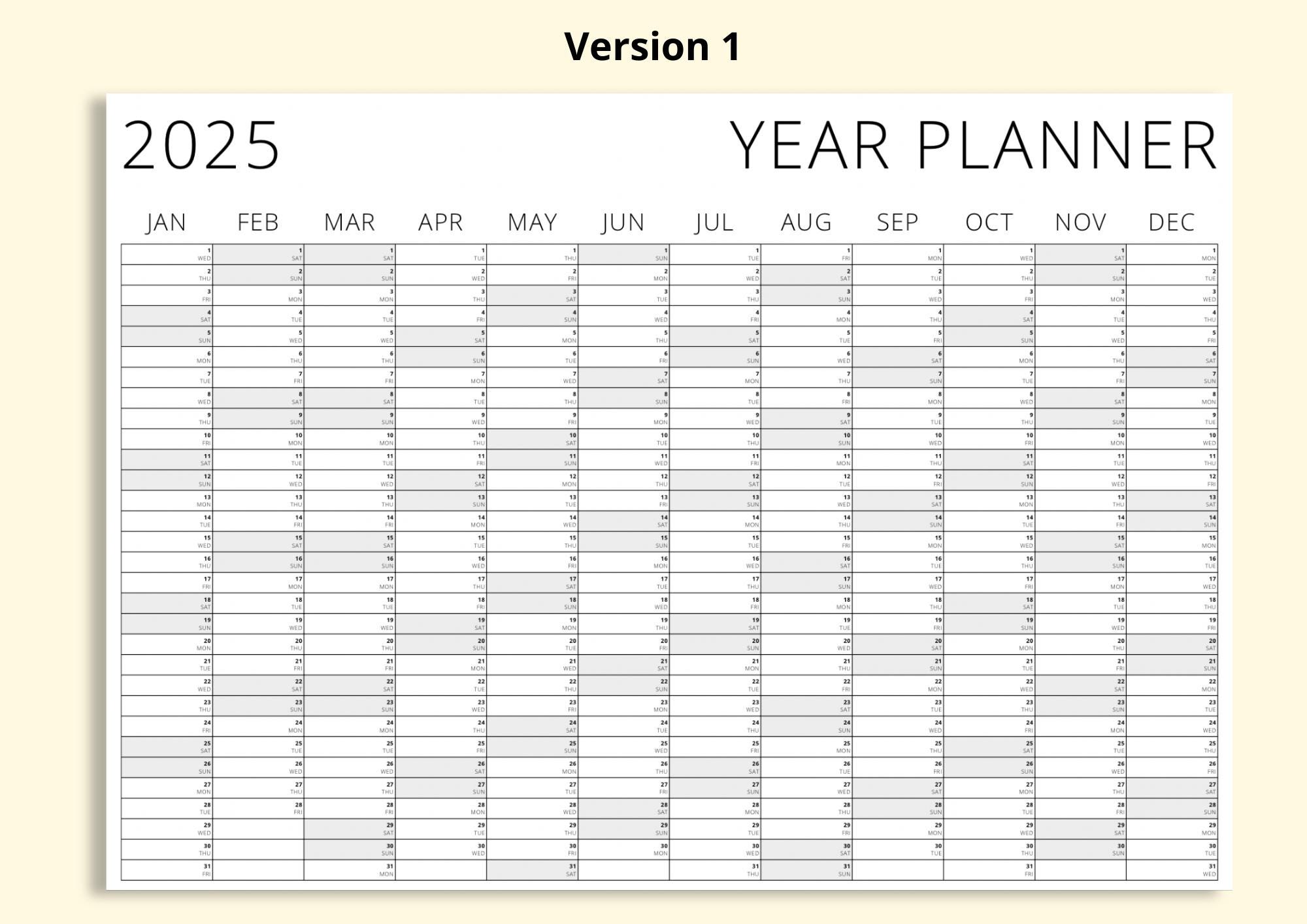 2025 Planner, Simple Yearly Calendar, LARGE Wall Planner, Annual ...