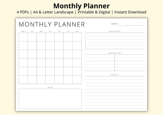 Month At A Glance Blank Calendar Template Example Calendar Printable