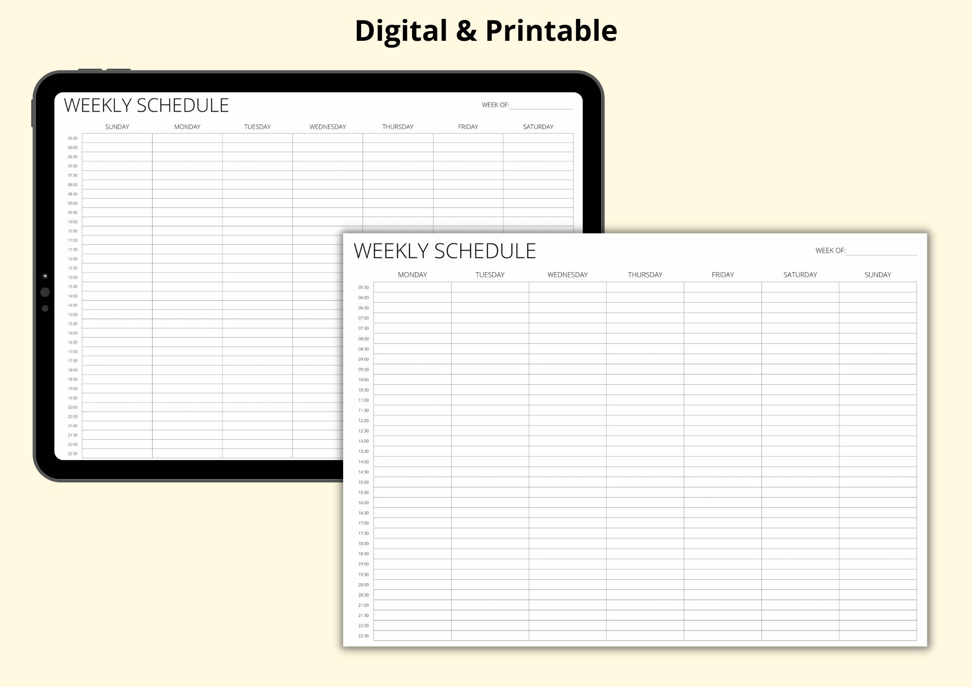 Weekly Time Block Planner, 7 Day Timetable Sheet, 30 Minute Interval ...