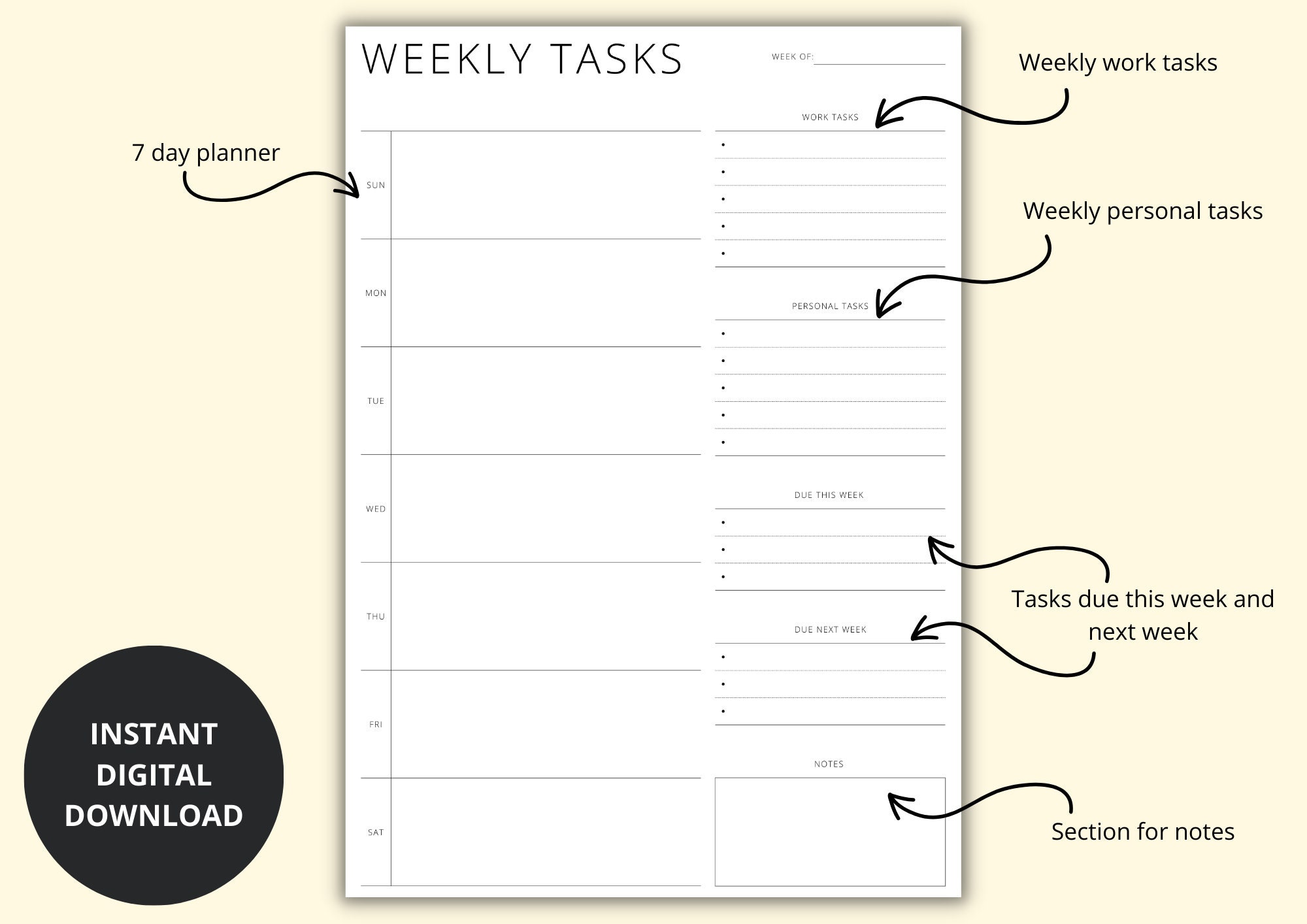 Weekly Work Planner, Office Planner Template, Weekly Agenda, Work From ...