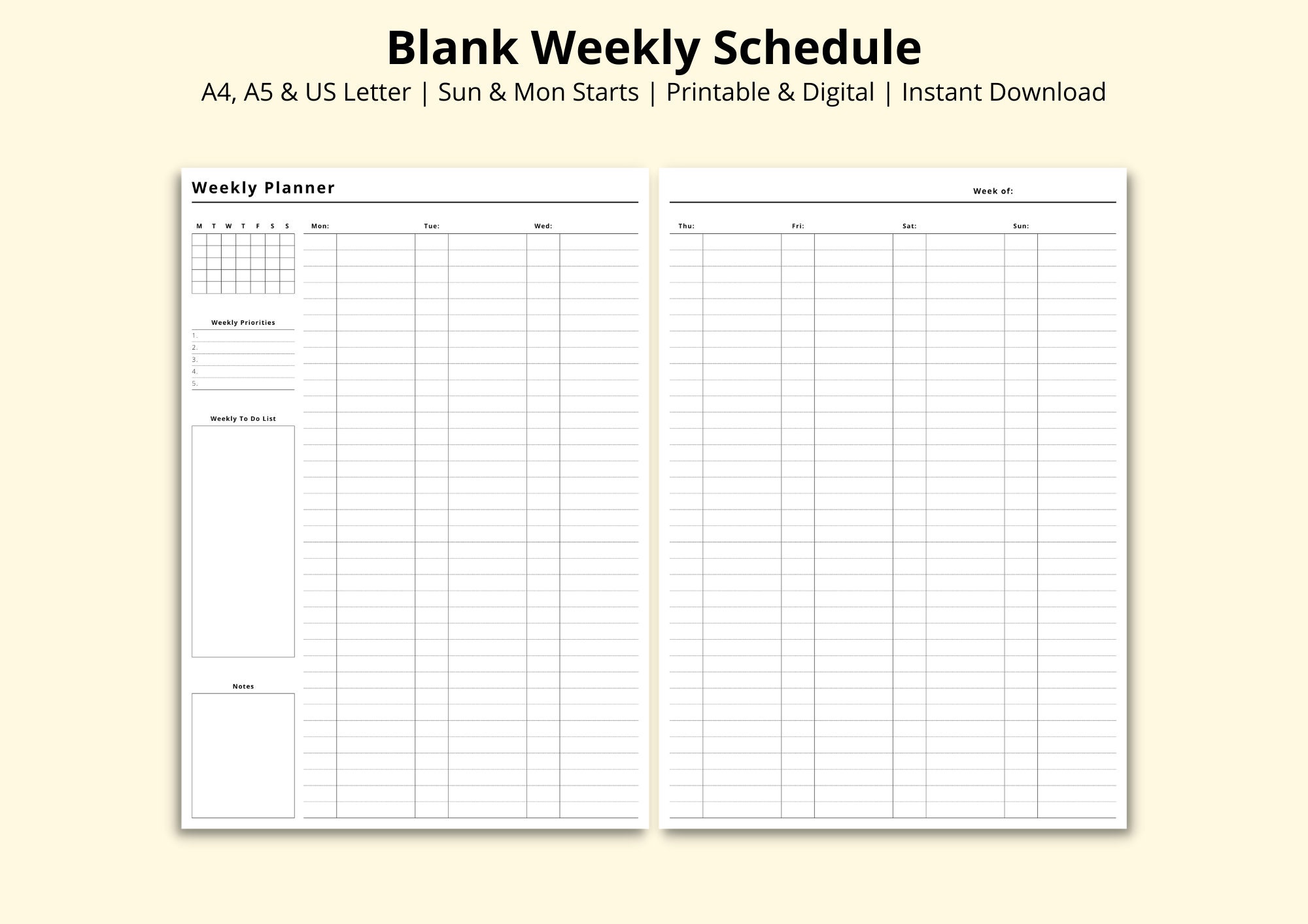 Blank Weekly Schedule, Time Block PDF, 7 Day Timetable Sheet, Wo2p ...