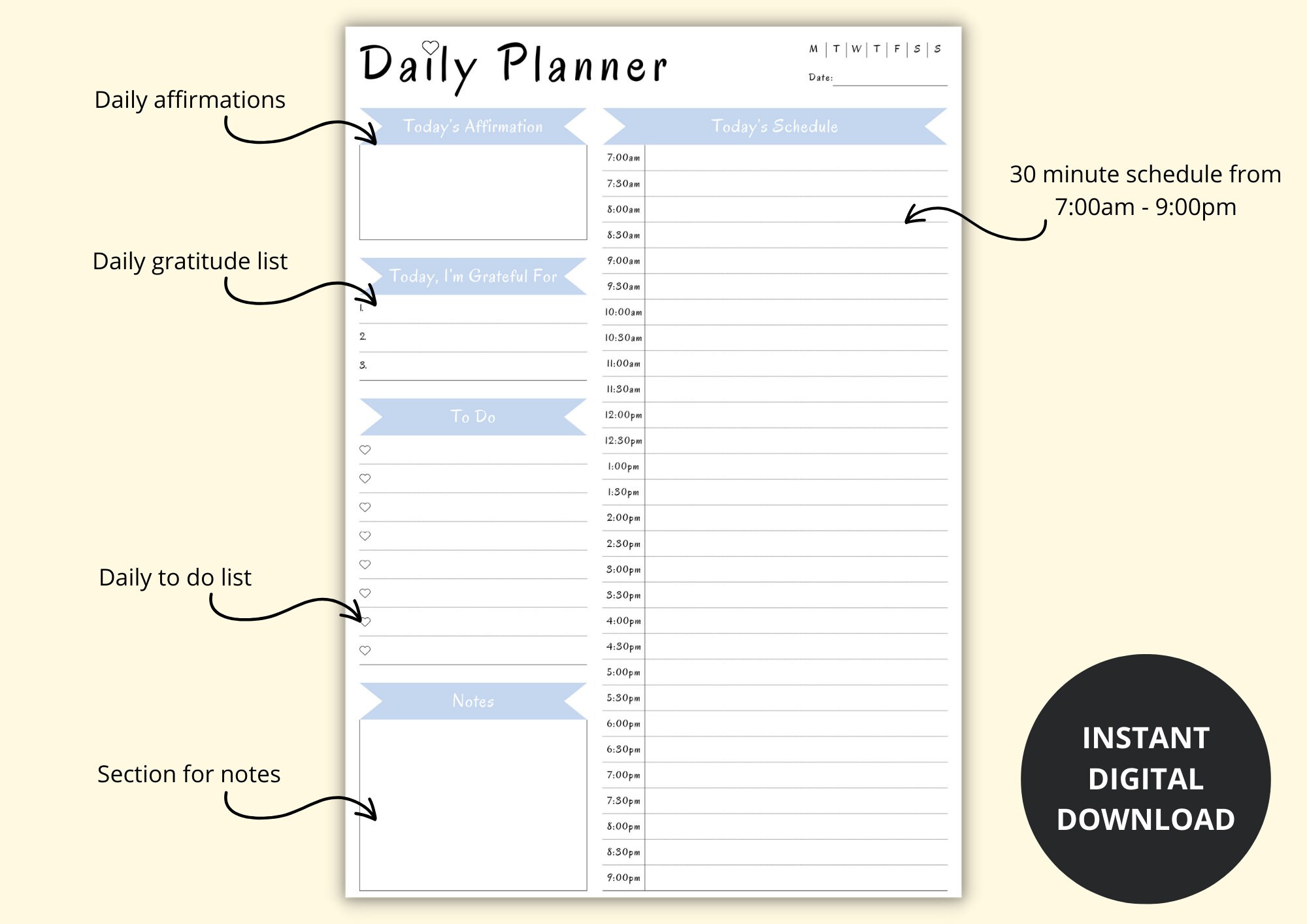 30 Minute Planner, Daily Planner, Time Blocking, Half Hour Schedule ...