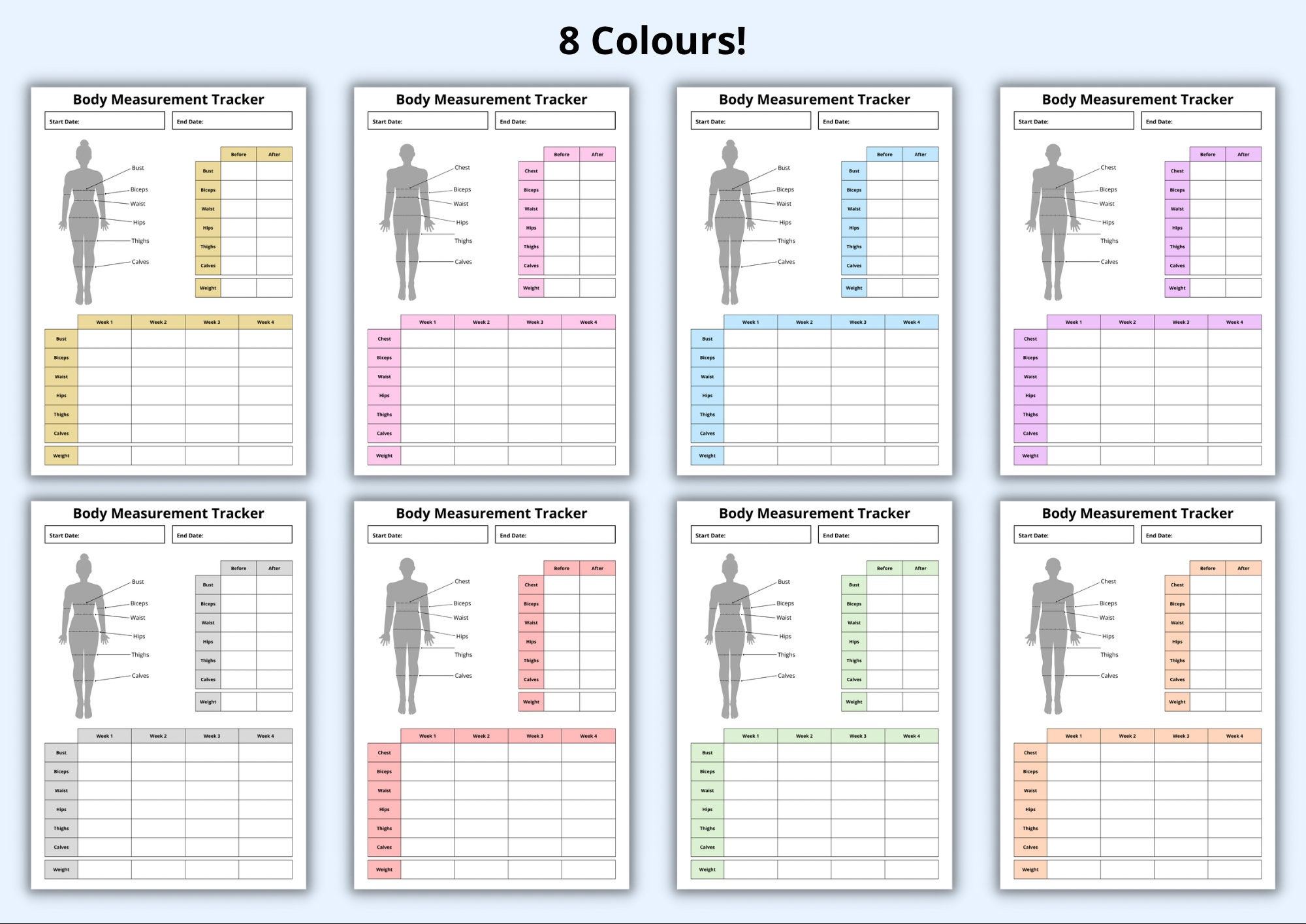 Body Measurement Tracker, Weight Loss Chart, Male & Female Fitness ...