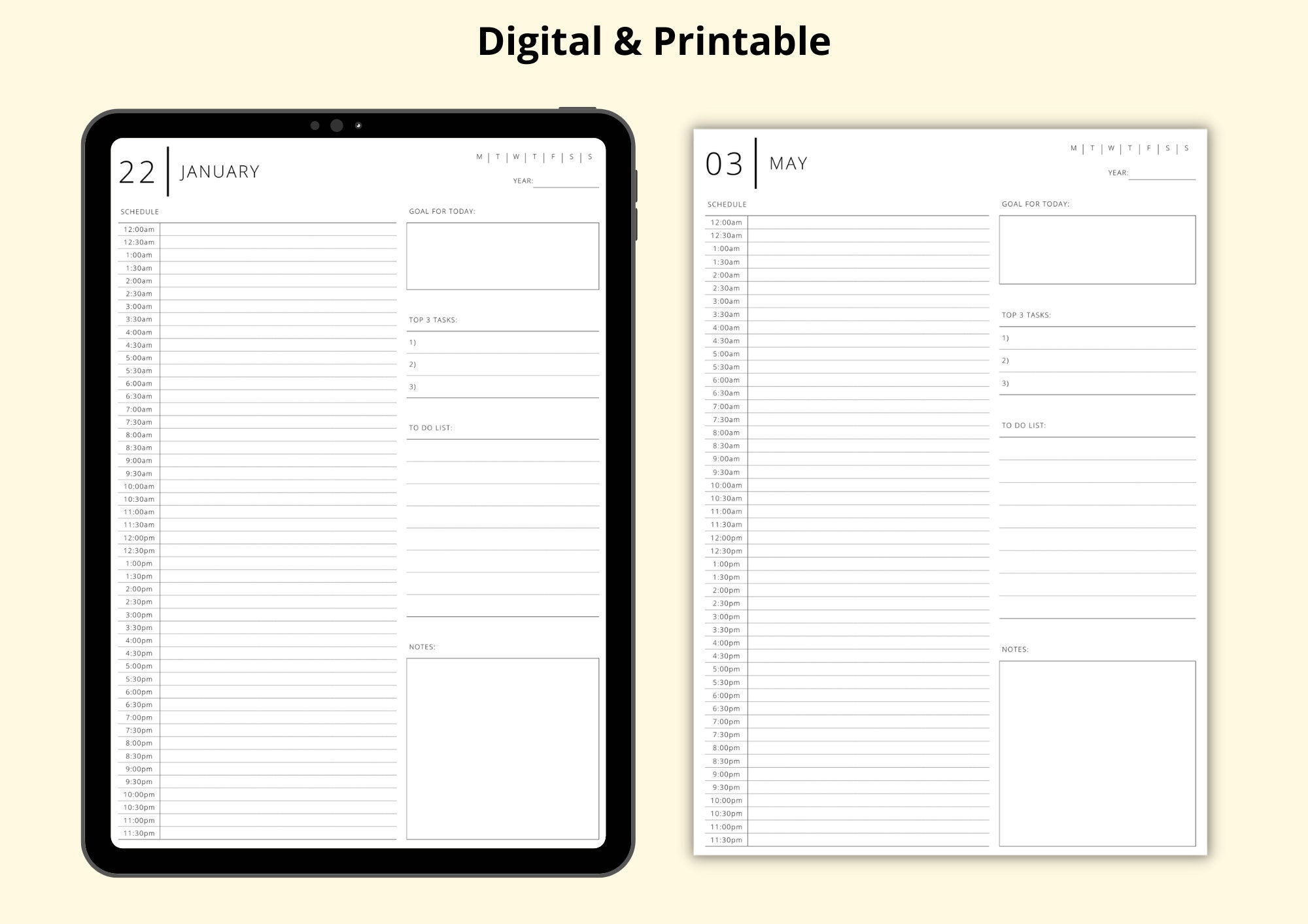 24 Hour Daily Planner Pages, 365 Planner, 30 Minute Schedule, Time ...