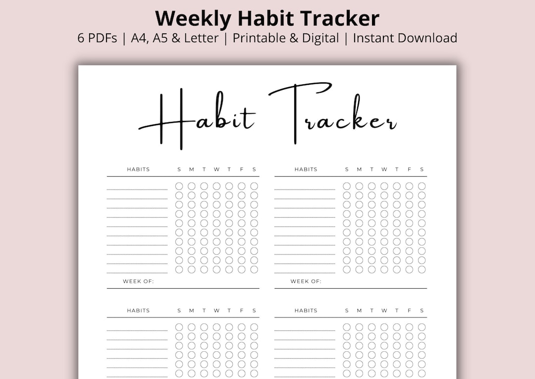 Weekly Habit Tracker, Goal Tracker Template, 7 Day Habit Challenge ...