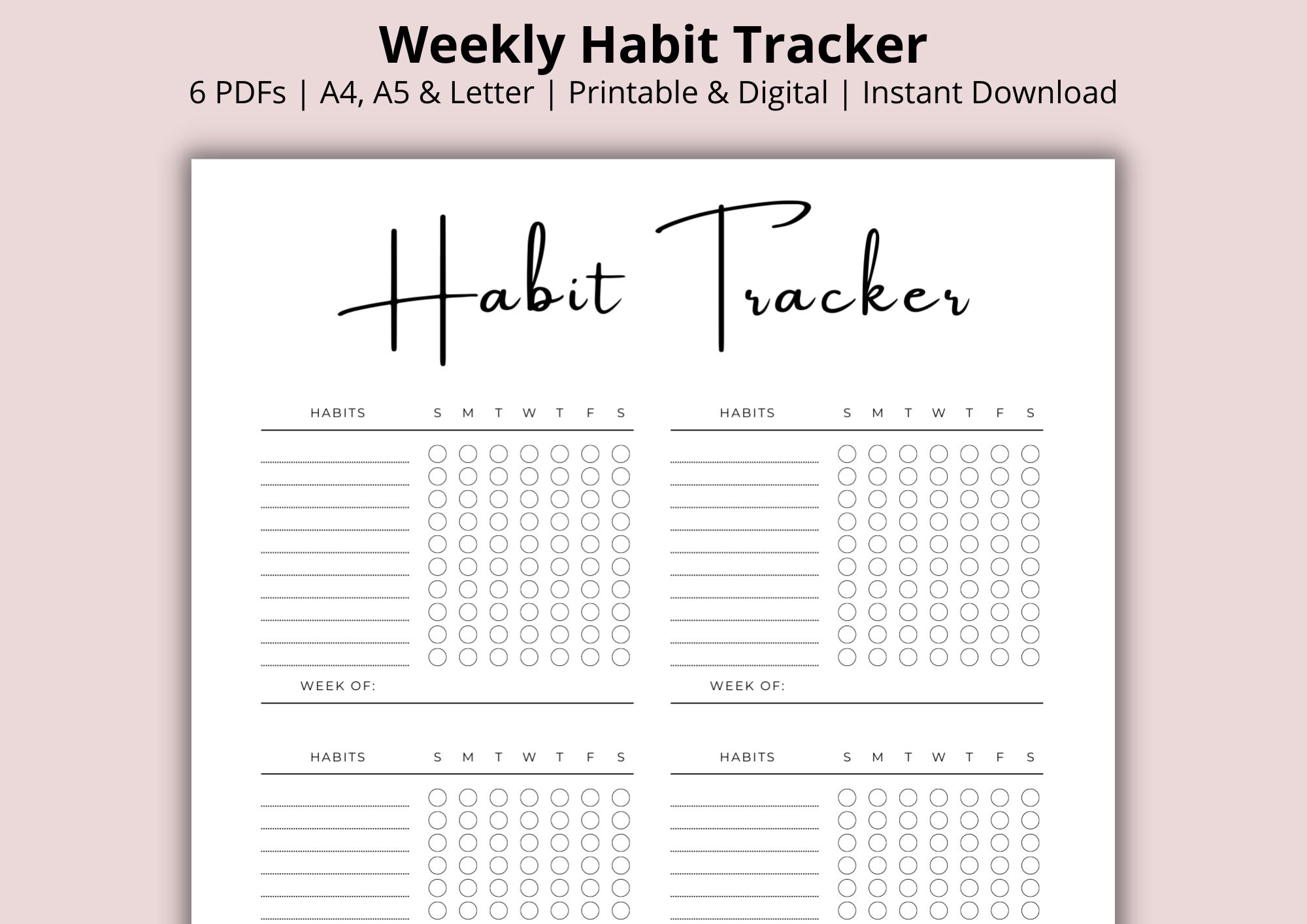 Weekly Habit Tracker, Goal Tracker Template, 7 Day Habit Challenge ...
