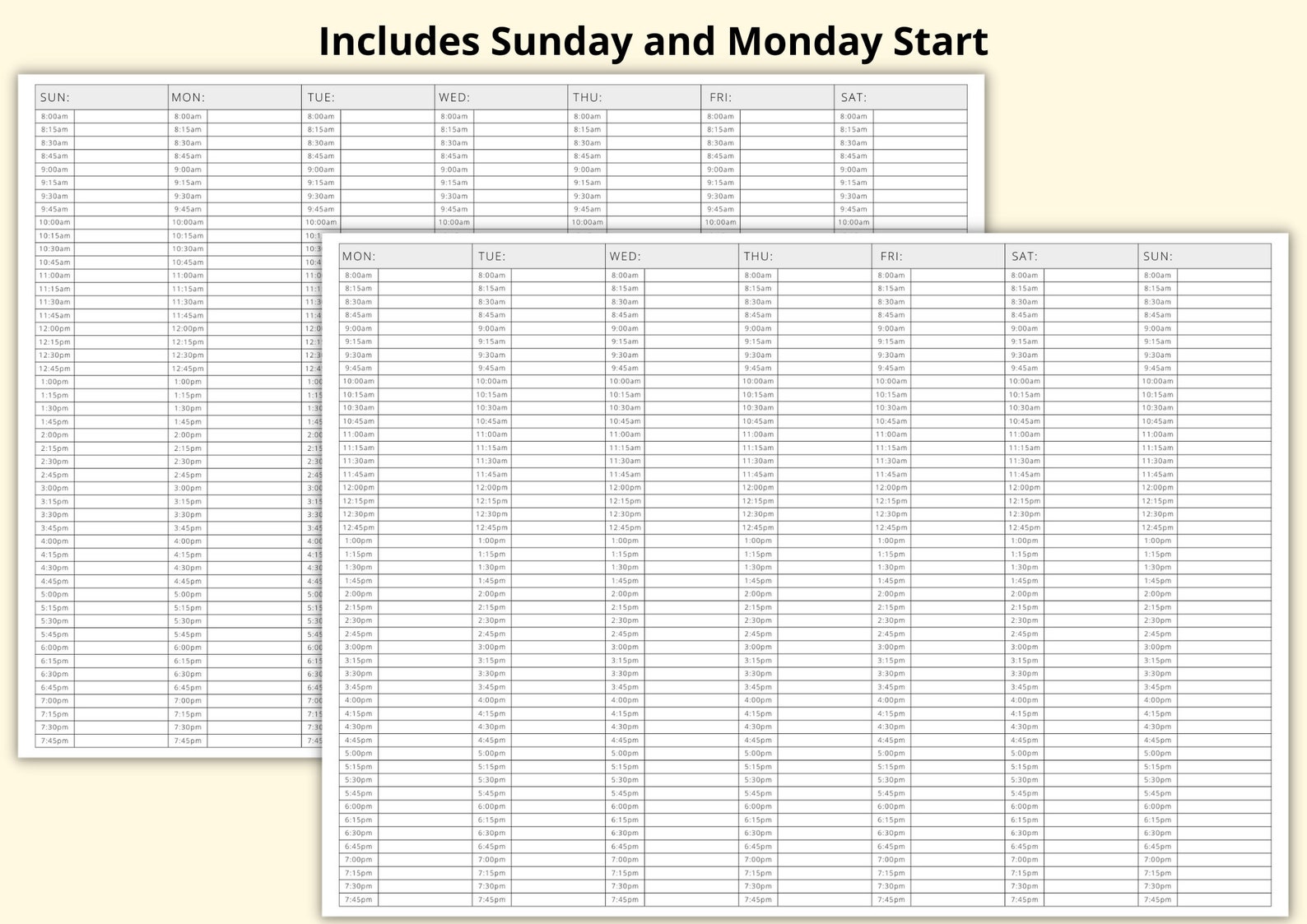Appointment Book 15 Minute Increment, Weekly Planner Template, 7 Day ...