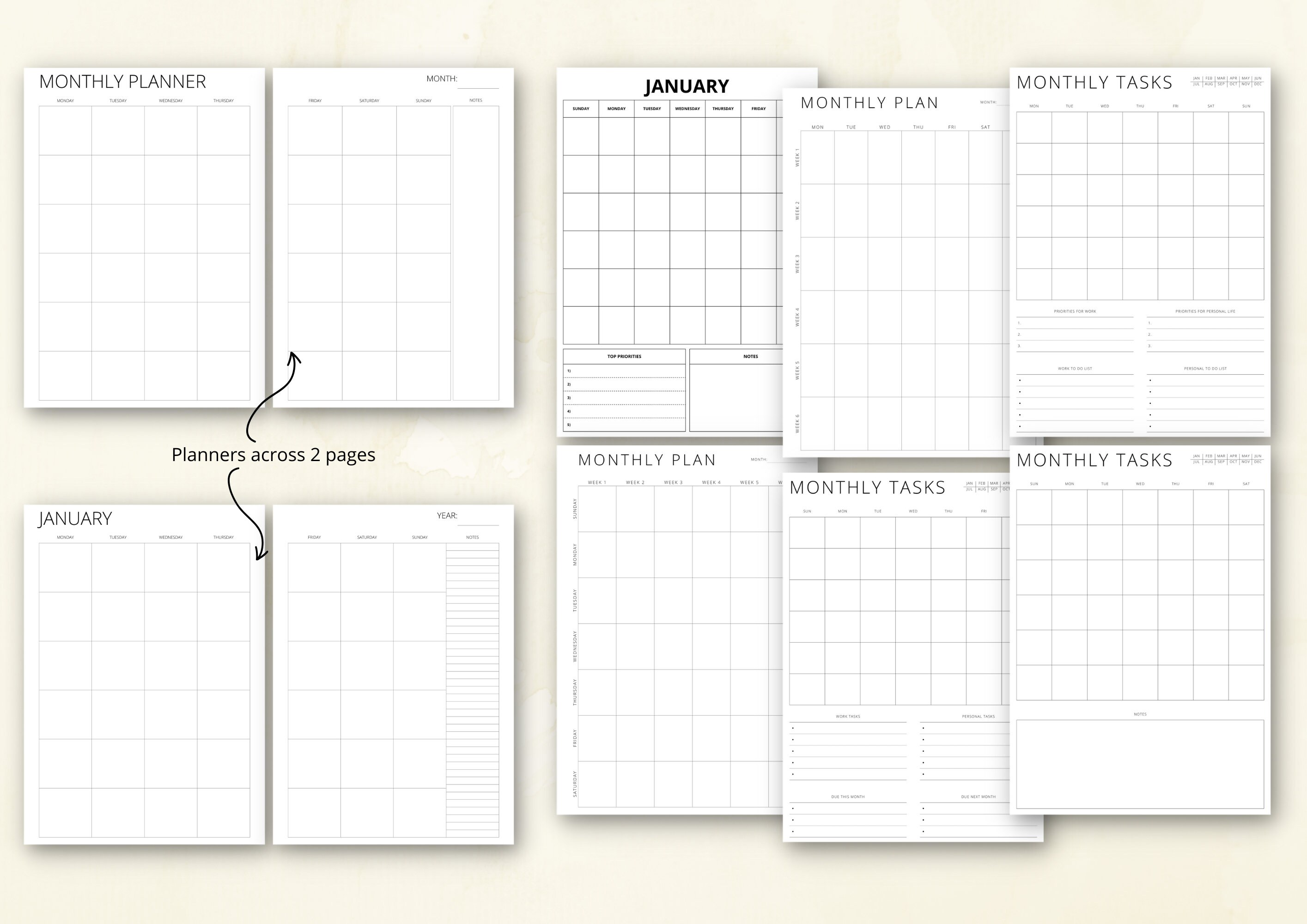 Monthly Planner Bundle Monthly Calendar Templates, Monthly Overview ...