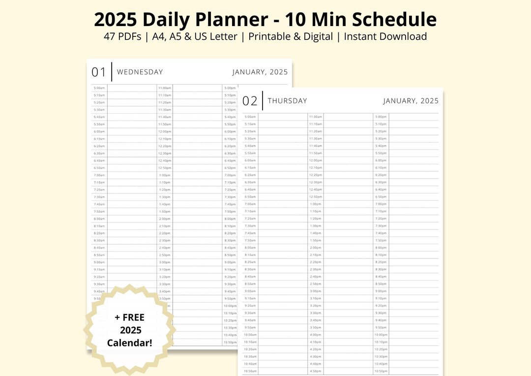 2025 Daily Planner, 2025 Appointment Book, 10 Minute Planner, Dated ...