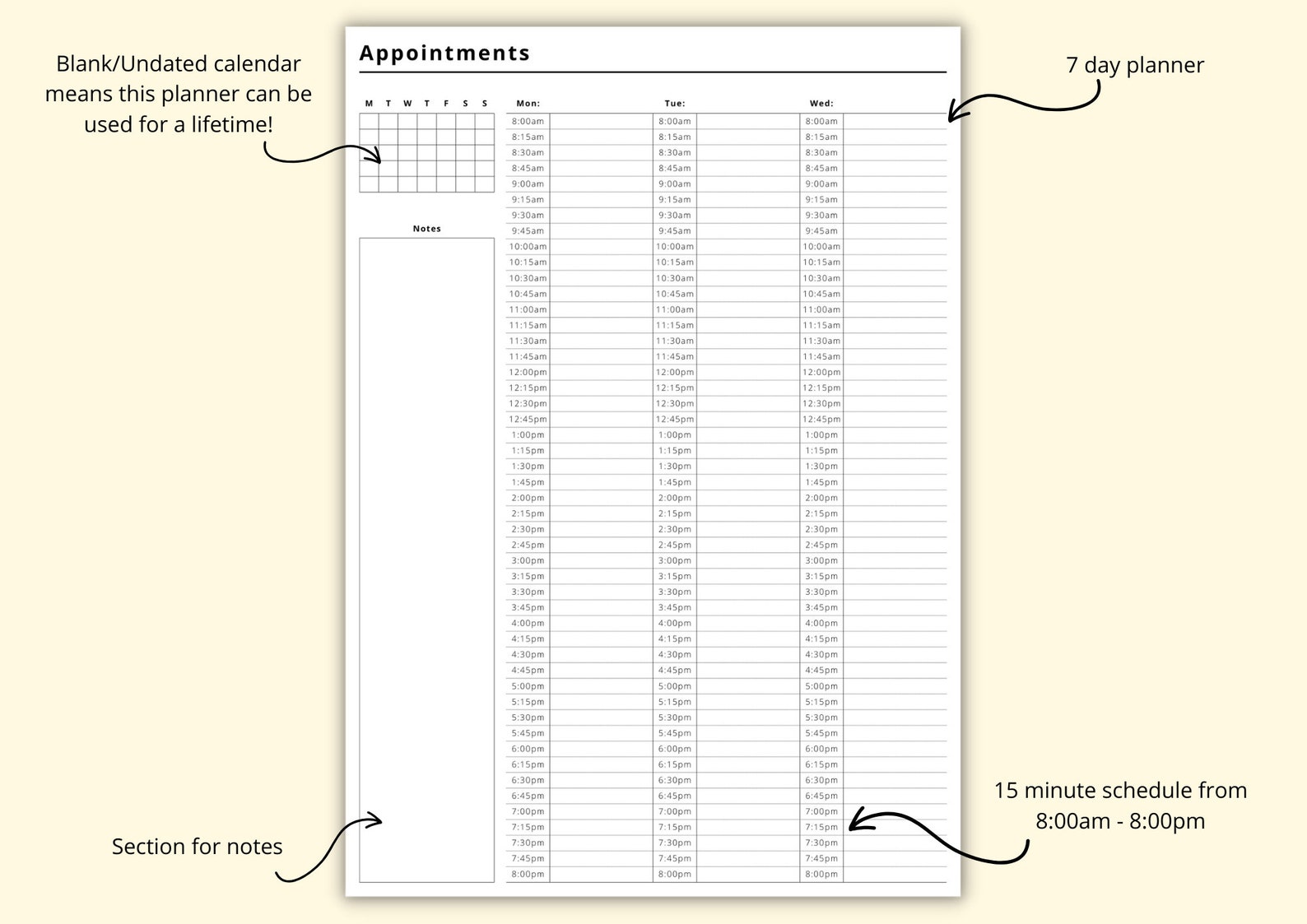 Appointment Book Printable, 15 Minute Interval Planner, Digital ...