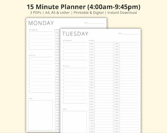 15 Minute Planner, Printable Weekday Schedule, Time Blocking, A4/a5 ...