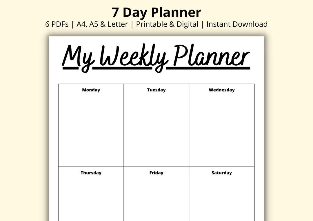 7 Day Planner, Weekly Planner PDF, Week at a Glance, Weekly Overview ...