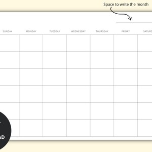 Monthly Calendar Template, Blank Calendar Page, Undated Monthly Planner ...