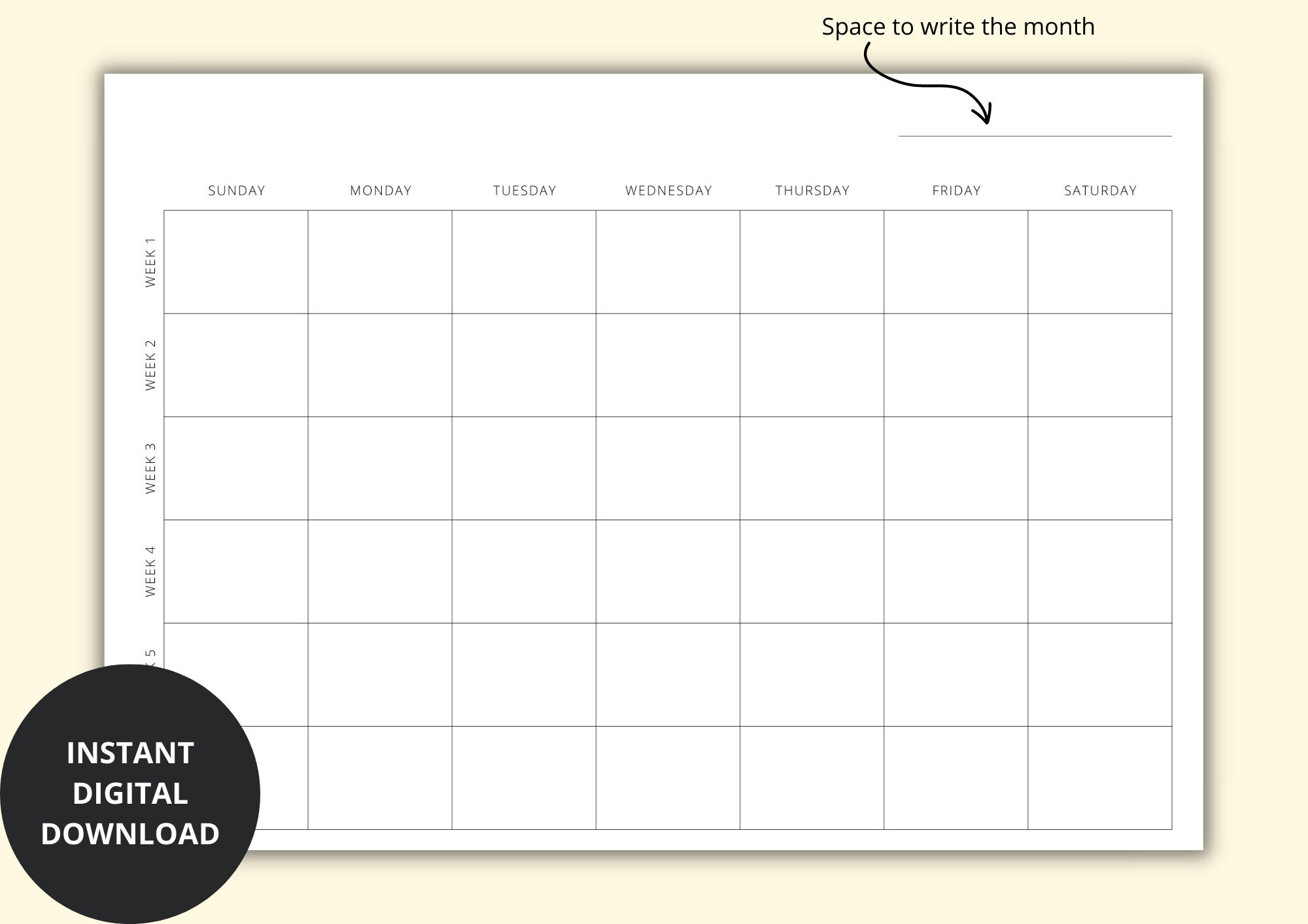 Monthly Calendar Template, Blank Calendar Page, Undated Monthly Planner ...
