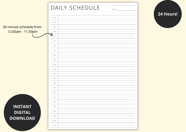 Daily Planner, 24 Hour Planner, 30 Minute Schedule, Time Blocking PDF ...