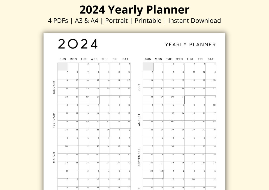 2024 Yearly Planner Year at a Glance Annual Planner 12 - Etsy