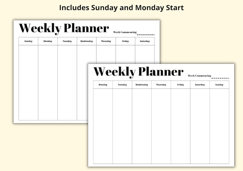 7 Day Weekly Planner, Simple Weekly Overview, Week at a Glance, Weekly ...