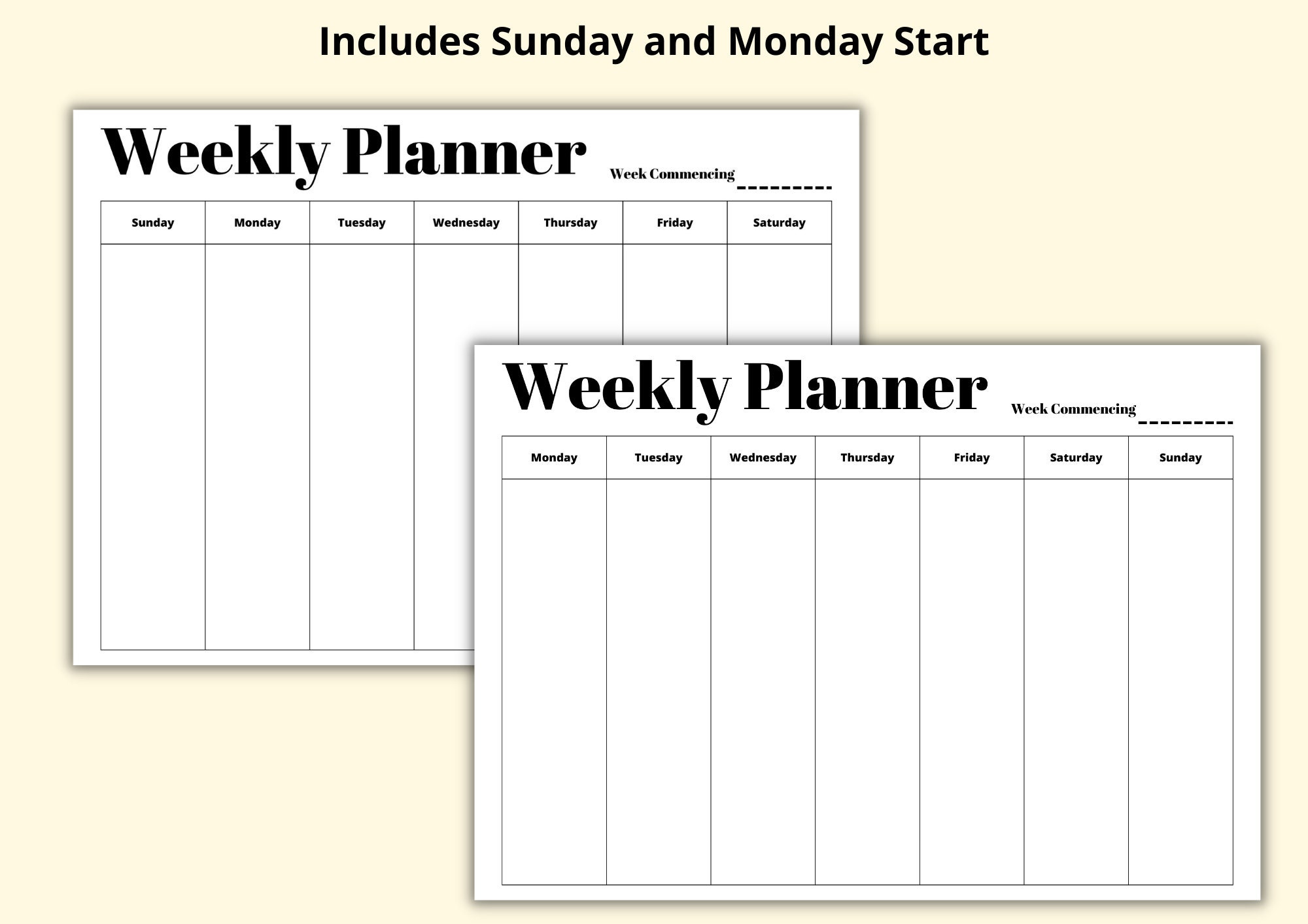 7 Day Weekly Planner, Simple Weekly Overview, Week at a Glance, Weekly ...