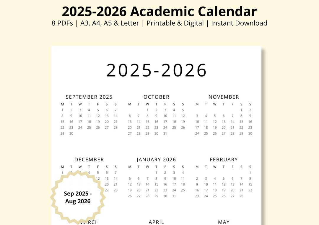 2025-2026 Academic Calendar, Simple Calendar PDF, School Year at a ...