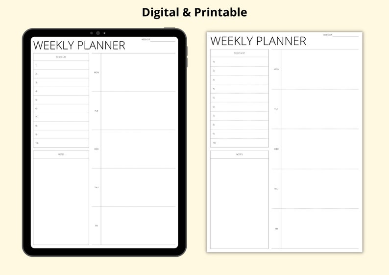 5 Day Planner, Weekly Planner Template, Week at a Glance, Weekly ...